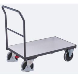 Sch&auml;fer Shop ESD Schiebeb&uuml;gelwagen, Stahl/Spanplatte, Graphitgrau/Lichtgrau, L 1230 x B 800 mm, mit Querstrebe, TPE-Rollen mit EasySTOP, bis 500 kg