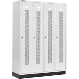 Sch&auml;fer Shop Sch&auml;fer Shop Select Kleiderspind mit gelochten Streifen, 4 Abteile, mit Sockel, Drehriegelverschluss, T&uuml;r lichtgrau