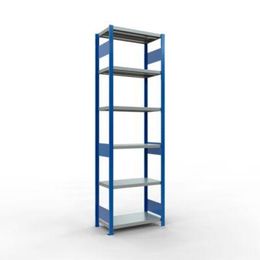 SCHULTE LAGERTECHNIK Fachbodenregal-Stecksystem MULTIplus 250, Grundregal, L&auml;ngenriegel, 2500x750x400 mm, 6 B&ouml;den, enzianblau/verzinkt