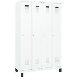 Kleiderspind C+P Evolo Plus, 4 Abteile, 300 mm Abteilbreite, mit F&uuml;&szlig;en, Anschlag rechts, Zylinder, B 1200 x T 500 x H 1950 mm, verkehrswei&szlig;/verkehrswei&szlig;