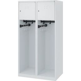 Feuerwehrspind C+P Evolo Youngster, 2 Abteile, ohne Helmhalter, Bodengleiter, B 800 x T 500 x H 1530 mm, RAL 7035 Lichtgrau