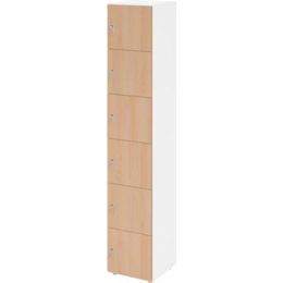 Schlie&szlig;fachschrank Topas Line, 6 Ordnerh&ouml;hen, 6 F&auml;cher, Zylinderschloss, B 400 x T 420 x H 2156 mm, wei&szlig;/Eiche