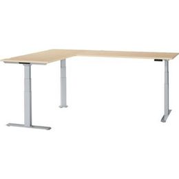 Sch&auml;fer Shop Sch&auml;fer Shop Genius Winkelschreibtisch Modena Flex, elektrisch h&ouml;henverstellbar, 90&deg; Winkel beidseitig, B 2000 x T 2400 mm, Ahorn/wei&szlig;aluminium