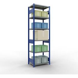 SCHULTE LAGERTECHNIK Fachbodenregal-Stecksystem MULTIplus 250, Grundregal, L&auml;ngenriegel, 2500x750x500 mm, 6 B&ouml;den, enzianblau/verzinkt