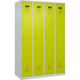 Kleiderspind C+P Evolo Plus, 4 Abteile, Anschlag rechts, Zylinderschloss, Soft-Anschlag, B 1200 x T 500 x H 1850 mm, lichtgrau/clowngr&uuml;n