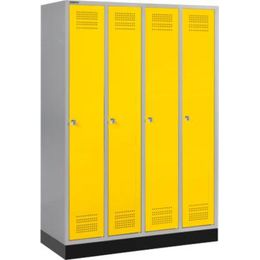 Sch&auml;fer Shop Sch&auml;fer Shop Genius Kleiderspind mit Sockel, 4 Abteile, Zylinderschloss, wei&szlig;aluminium/gelb