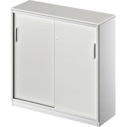 Sch&auml;fer Shop Sch&auml;fer Shop Genius Schiebet&uuml;renschrank TETRIS SOLID, 3 OH, 2 Fachb&ouml;den, B 1200 mm, 19 mm Abdeckplatte, lichtgrau/wei&szlig;alu