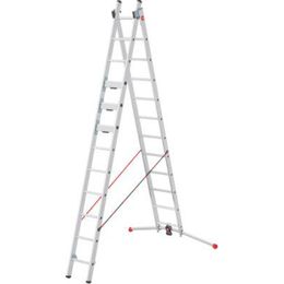 Mehrzweckleiter Hailo S110 Pro, 2-teilig, 2 x 12 Sprossen, Drehstufen-System, Bodenausgleich, bis 150 kg, Aluminium und Kunststoff, silber