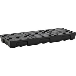 Auffangwanne f&uuml;r Kleingebinde CEMO 10/4, Volumen 21 l, f&uuml;r Regalfachma&szlig; 1000 x 400 mm, mit Gitterrost, mit Zulassung, stapelbar, Polyethylen, schwarz