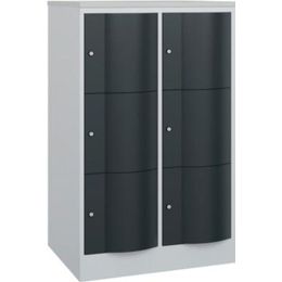 C+P Schlie&szlig;fachschrank Resisto, 2 Abteile, 6 F&auml;cher, B 772 x T 640 x H 1255 mm, Anthrazitgrau/Lichtgrau