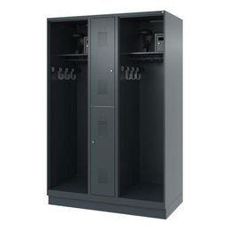 Feuerwehrspind C+P Evolo Maxi, 4 Abteile f&uuml;r 2 Personen, mit Helmhalter, mit Sockel, B 1300 x T 600 x H 1950 mm, RAL 7016 Anthrazitgrau