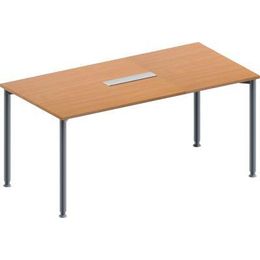 Sch&auml;fer Shop Sch&auml;fer Shop Genius Konferenztisch, 6-fach Tischanschlussfeld, Rechteck, 4-Fu&szlig; Rundrohr, B 1600 x T 800 x H 720-840 mm, Buche/wei&szlig;aluminium RAL 9006