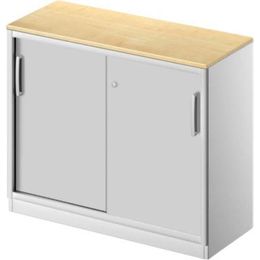 Sch&auml;fer Shop Sch&auml;fer Shop Genius Schiebet&uuml;renschrank TETRIS SOLID, 2 OH, B 1000 mm, inkl. 19 mm Abdeckplatte, Ahorn-Dekor/wei&szlig;alu