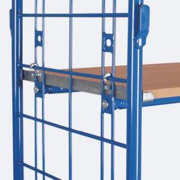 Etagenwagen, Stahl/MDF-Platte, Enzianblau/Buche-Dekor, 1 Etage, 1200 x 800 mm, 2 Stirnw&auml;nde aus Drahtgitter, EasySTOP, bis 500 kg