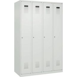 Kleiderspind C+P Evolo Plus, 4 Abteile, Anschlag rechts, Zylinderschloss, Soft-Anschlag, B 1200 x T 500 x H 1850 mm, lichtgrau/lichtgrau
