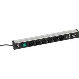 Steckdosenleiste treston 468/3, 6-fach, 2 x USB A & 2 x CAT6A, An/Aus-Schalter, 4,5 m langes Kabel, B 468 x T 44 x H 52 mm, Aluminium
