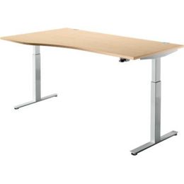 Schreibtisch ERGO DRIVE ED 470, elektrisch h&ouml;henverstellbar, Freiform, Ansatz links, T-Fu&szlig;, B 1800 x T 1000 x H 692-1147 mm, Ahorn/wei&szlig;alu