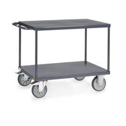 ESD-Tischwagen Fetra 9403B, bis 600 kg, 2 Etagen mit Plattformen, Ladefl&auml;che L 1200 x B 800 mm, TPE-Bereifung, Schiebegriff, Stahl, schiefergrau