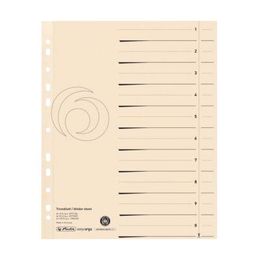 Herlitz&reg; Trennbl&auml;tter, A4, Recycling-Karton, Eurolochung, Registeraufdruck, chamoisgelb, 10 St&uuml;ck