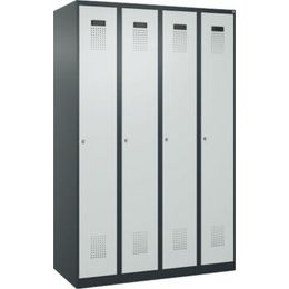 Kleiderspind C+P Evolo Plus, 4 Abteile, Anschlag rechts, Zylinderschloss, Soft-Anschlag, B 1200 x T 500 x H 1850 mm, anthrazitgrau/lichtgrau