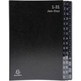 Pultordner Exacompta 57044E, Format A4, 44 F&auml;cher, Taben 1-12/1-31/Jan-Dez, B 250 x H 330 mm, Blauer Engel, Recycling-Karton, schwarz