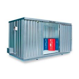 Einzel-Container S&auml;bu SAFE TANK 1350, f&uuml;r aktive Lagerung, Volumen 1050 l, mit explosionsgesch&uuml;tztem L&uuml;fter, Auffangwanne & Gitterrost, B 4050 x T 2170 x H 2300 mm, silber