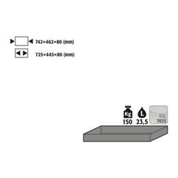 Wannenboden Standard f&uuml;r ASECOS Sicherheitsschr&auml;nke der Q30, Q90 und S90 Serie, Stahlblech, lichtgrau, B 742 x T 462 x H 80 mm, 23,5 l, bis 150 kg