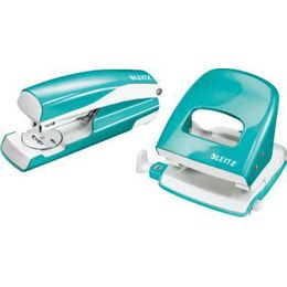 Leitz® Bürolocher + Tischheftgerät Wow SET, metallic-eisblau