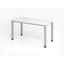 Home Office Tisch, Rechteck, 4-Fu&szlig; Quadratrohr, B 1400 x T 672 x H 685-810 mm, wei&szlig;/silber