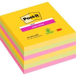 Post-it&reg; Super Sticky Notes Carnival 675-6SS-CARN, 101 x 101 mm, farbig & liniert, 6 Bl&ouml;cke &aacute; 90 Blatt