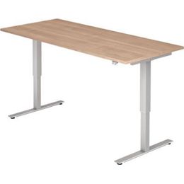 Schreibtisch ULM, elektrisch h&ouml;henverstellbar, Rechteck, T-Fu&szlig;, B 1800 x T 800 x H 720-1190 mm, Nussbaum/alusilber + Kabelwanne