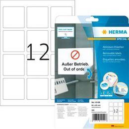 Herma Etiketten Nr. 10109, 60 x 60 mm, quadratisch, abl&ouml;sbar, selbstklebend, sichere Haftung, Papier, wei&szlig;, 300 St&uuml;ck