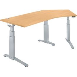 Sch&auml;fer Shop Sch&auml;fer Shop Genius Schreibtisch ERGOSTYLE S, 135&deg;, elektrisch h&ouml;henverstellbar, Ansatz rechts, zweistufig, C-Fu&szlig;, B 2165 x T 800 x H 645-1305 mm, inkl. Memory Master, Buche/wei&szlig;aluminium