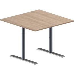 Sch&auml;fer Shop Sch&auml;fer Shop Genius Besprechungstisch MODENA FLEX, Quadrat, T-Fu&szlig; Rundrohr, B 1000 x T 1000 x H 650-850 mm, Eiche-Dekor/wei&szlig;aluminium RAL 9006