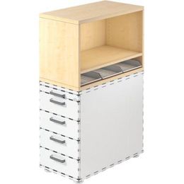 Aufsatzregal Breno, f&uuml;r Standcontainer Breno, inkl. 3 Kunststoffeins&auml;tze, B 428 x T 800 x H 530 mm, Spanplatte, Ahorn