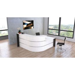 Winkel-Empfangstheke Faro, 3-Elemente, 90&deg; Winkel, mit Beratungsplatz, melaminharzbeschichtet, ABS-Kanten, B 2320 x T 1970 x 1120 mm, wei&szlig;/anthrazit