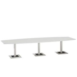 Konferenztisch, bis 12 Personen, Boot, Standfu&szlig;, B 3500 x T 1200 x H 720-820 mm, wei&szlig;/silber