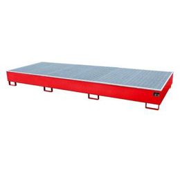 Bauer Regalwanne RW-GR 3600-3 PE, mit Gitterrost und PE-Einsatz, B 3262 x T 1312 x H 383 mm, bis 1000 l, Stahl lackiert, rot