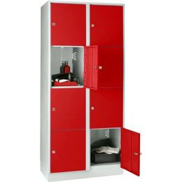 Wertfachschrank 400 mm, 2 Abteile, 8 F&auml;cher, Sicherheitszylinderschloss, Sockel, feuerrot