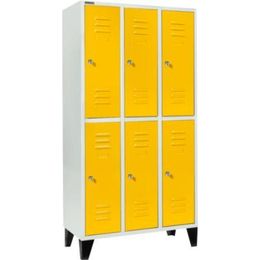 Sch&auml;fer Shop Sch&auml;fer Shop Select Kleiderspind, mit 3 x 2 Abteilen, 300 mm, mit F&uuml;&szlig;en, Zylinderschloss, T&uuml;r rapsgelb