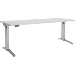 Sch&auml;fer Shop Sch&auml;fer Shop Genius Schreibtisch ERGOSTYLE S, Rechteck, elektrisch h&ouml;henverstellbar, einstufig, C-Fu&szlig;, B 2000 x T 800 x H 715-1182 mm, inkl. Memory Master, lichtgrau/wei&szlig;aluminium