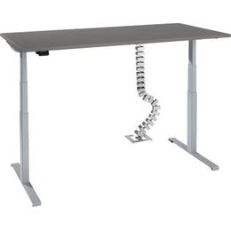 Schreibtisch, elektrisch h&ouml;henverstellbar, T-Fu&szlig;, H 620-1270 mm, graphit/wei&szlig;aluminium + Memory-Bedienelement und Gratis Kabelschlange Quadro