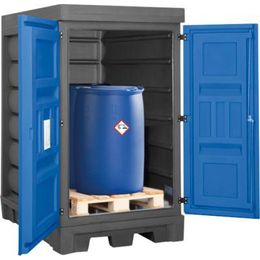 Gefahrstoffdepot ASECOS, Polyethylen, unterfahrbar, B 1560 x T 1080 x H 1980, f&uuml;r 2 F&auml;sser &agrave; 200 l