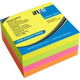 inFO Power Notes Haftnotizw&uuml;rfel, 75 x 75 mm, 320 Blatt, blanko, 3 Farben