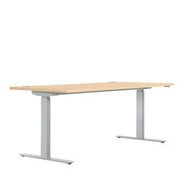 Schreibtisch ERGO DRIVE ED 470, elektrisch h&ouml;henverstellbar, Rechteck, T-Fu&szlig;, B 1800 x T 800 x H 692-1147 mm, Ahorn/wei&szlig;aluminium RAL 9006