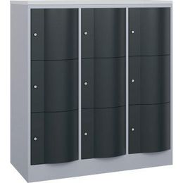C+P Schlie&szlig;fachschrank Resisto, 3 Abteile, 9 F&auml;cher, B 1148 x T 540 x H 1255 mm, Wei&szlig;alu/Anthrazitgrau