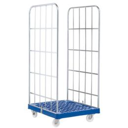Rollbox, 2-seitig, Kunststoffbodenplatte, 724 x 815 x 1660 mm, dunkelblau (RAL 5010)