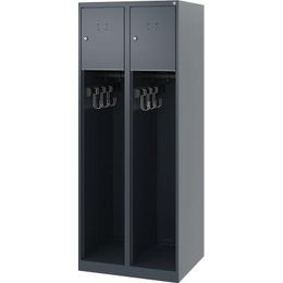 Feuerwehrspind C+P Evolo Youngster, 2 Abteile, ohne Helmhalter, Bodengleiter, B 600 x T 500 x H 1530 mm, RAL 7016 Anthrazitgrau