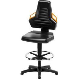 bimos Arbeitsdrehstuhl, Gleiter + Fu&szlig;ring, PU-Schaum schwarz, Griffe orange