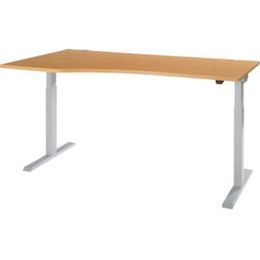 Sch&auml;fer Shop Sch&auml;fer Shop Select Schreibtisch ERGO-T 2.0, elektrisch h&ouml;henverstellbar, Freiform Ansatz links, T-Fu&szlig;, B 1800 x H 715-1205 mm, Buche/wei&szlig;alu